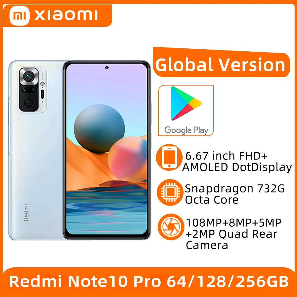 Global Version Xiaomi Redmi Note 10 Pro Mobile phone Snapdragon 732G 6.67'' 120Hz AMOLED ...