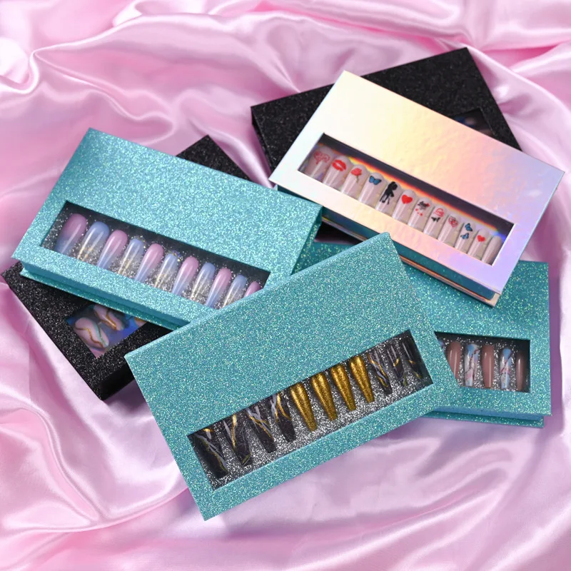 24pc Set Luxury False Nails In Gift Packaging Box With Rhinestone Decor ...