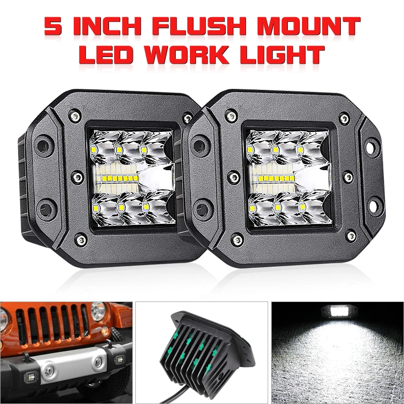 2-Pcs-5-Inch-Flush-Mount-Work-Light-LED-Spot-Flood-Light-Bar-Bright ...