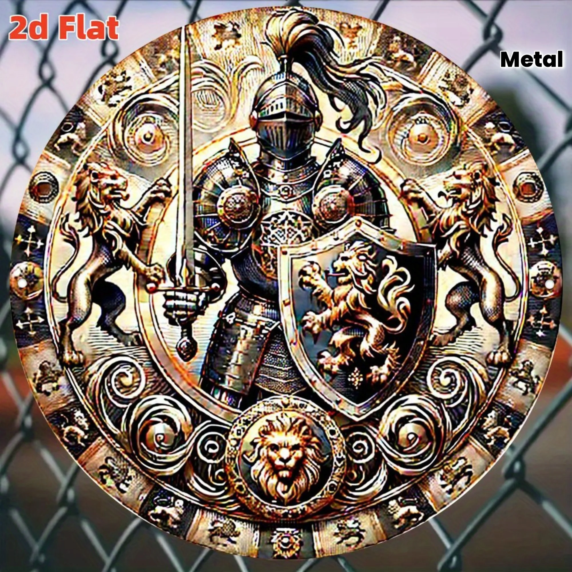 2D flat 1pc medieval knight shield wooden circular wall art - design of ...