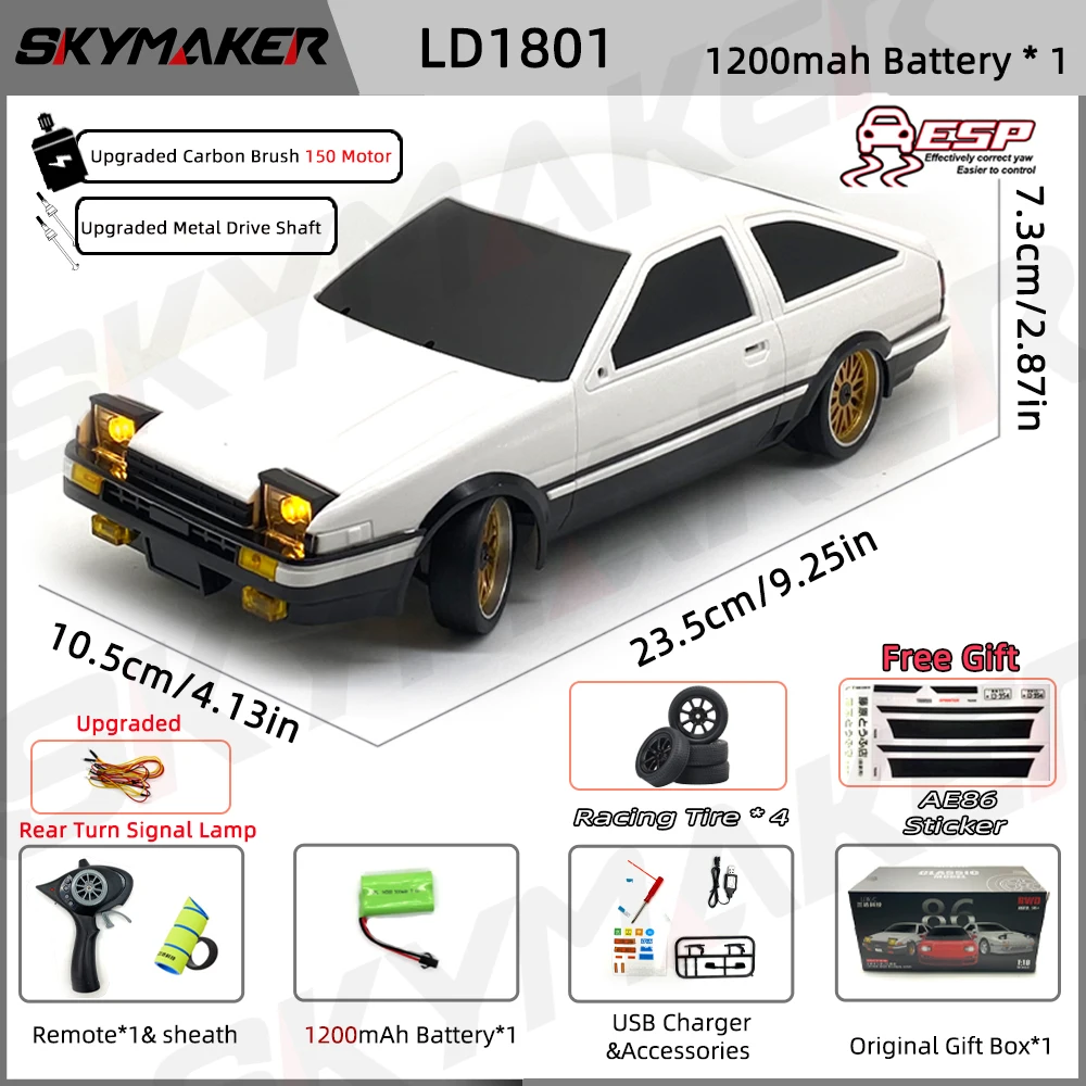 Skymaker AE86 Modelo LD1801 RX-7 FC LD1802 1:18 RC Drift Car 1/18 2.4G Control remoto ESP ...