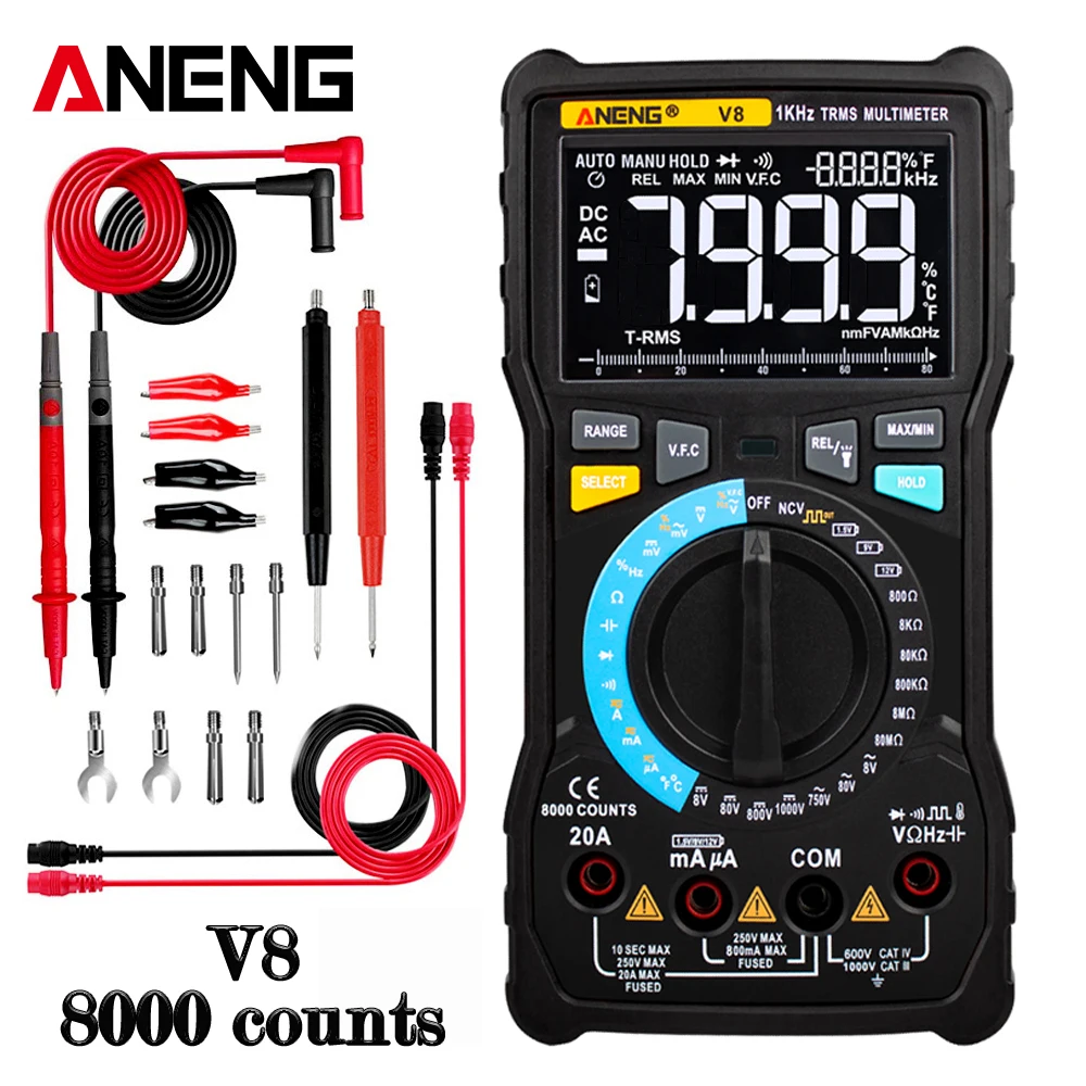 Aneng V8 Digital Multimeter Profesional True Rms 8000 Counts Transistor ...