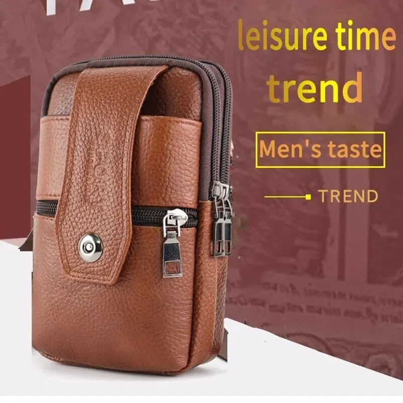 Men Leather Waist Bag Large Capacity Belt Bag Brown Shoulder Bags ...