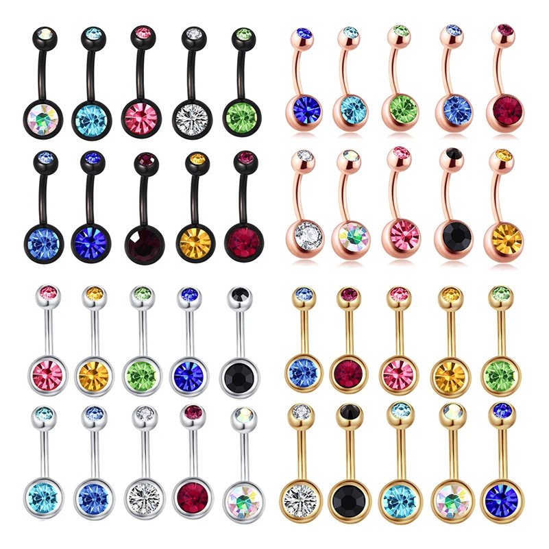 10PCS-Belly-Button-Rings-Pack-14G-Surgical-Steel-Shiny-CZ-Belly-Ring ...