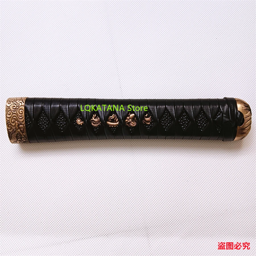 20cm Tsuka kolu siyah deri Ito pirinç oyma Fuchi Kashira Menuki japon ...