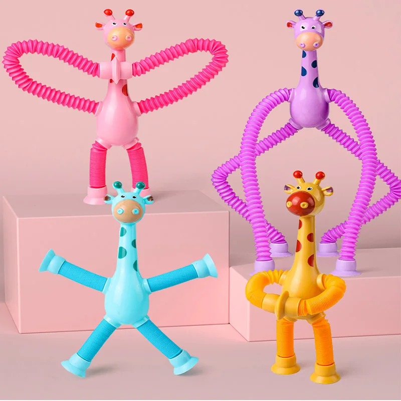 Suction Cup Toys For Baby Shape Changing Giraffe Telescopic Tube Fidget ...