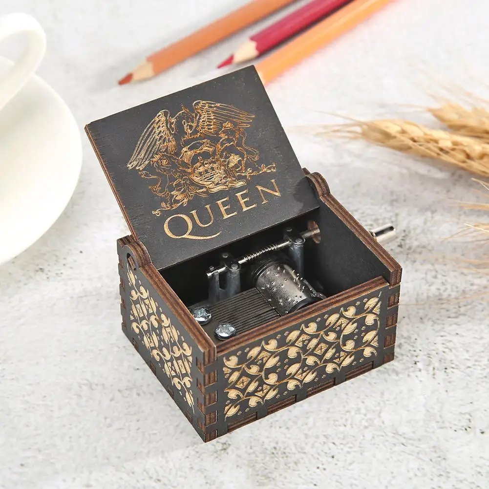 Wooden Carved Music Box Hand Cranked Music Box with Melody Christmas ...