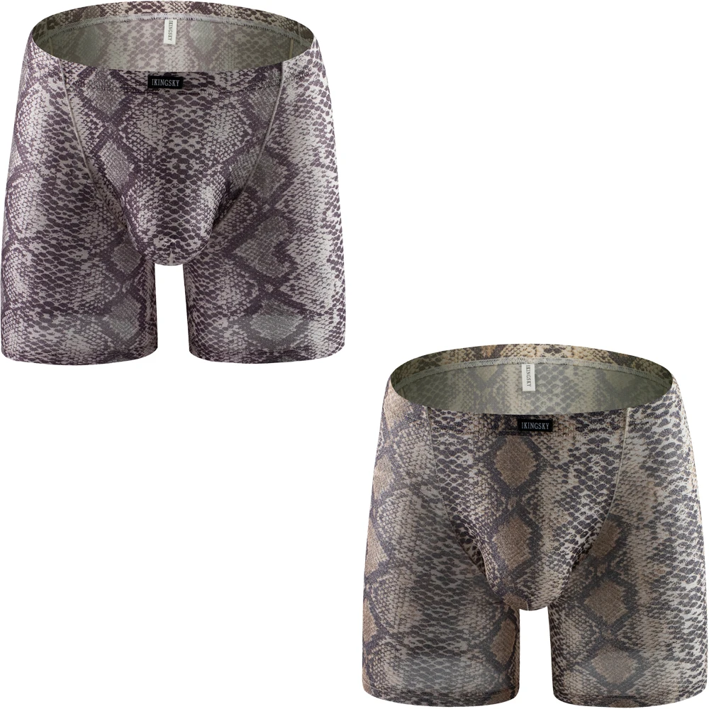 Ikingsky Men's Snake Skin Pattern Long Leg Boxer Sexy Pouch Trunks ...