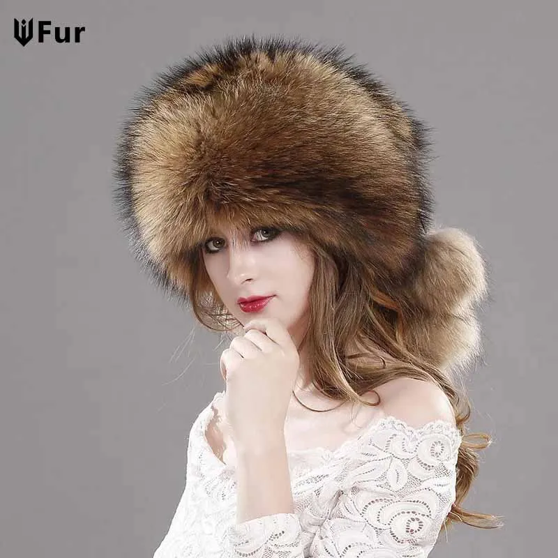 Russian-Style-Women-Real-Natural-Fox-Fur-Cap-With-Fox-Tail-Fashion-Lady ...