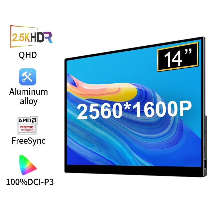 14 Inch 2.5K Portable Monitor 2560*1600 16:10 100%sRGB HDR 500Cd/m² ...