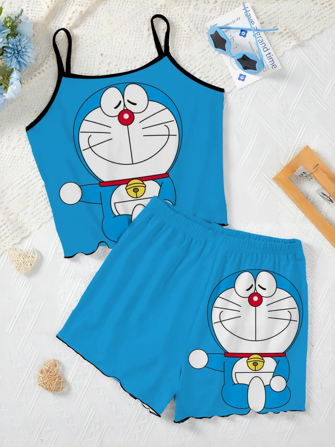 Doraemon-Short-Sets-for-Women-2-Pieces-T-shirt-Vacation-Outfits-Woman ...
