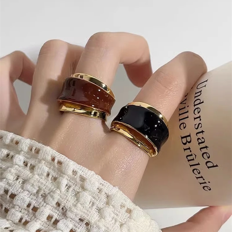 Vintage Double-layer Chocolate Color Enamel Drip Glaze Open Rings for ...