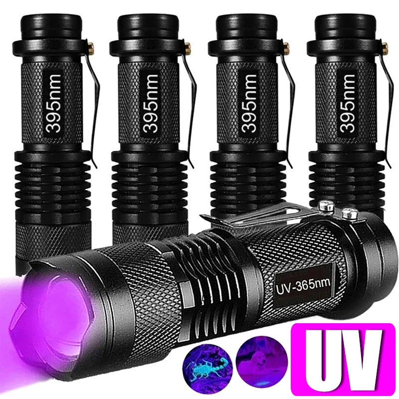 Mini-UV-Flashlight-395-365nm-LED-Ultraviolet-Torch-Zoomable-Ultra-Violet-Lights-Inspection-Lamps ...