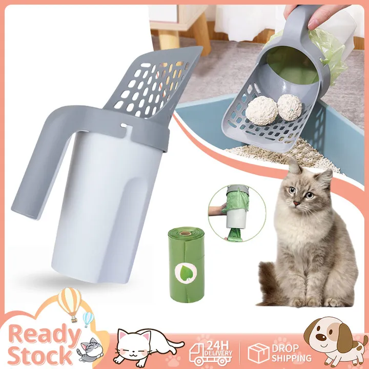 Cat-Litter-Shovel-Scoop-with-Poop-Bag-Pet-Filter-Clean-Toilet-Garbage ...