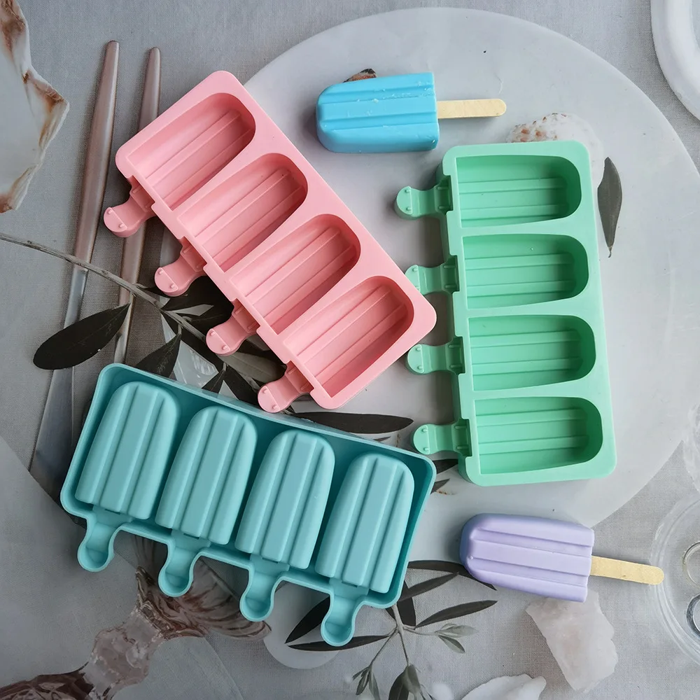 Silicone 4 Cavity Oval Double Grooved Ice Cream Mould Creative Simple ...