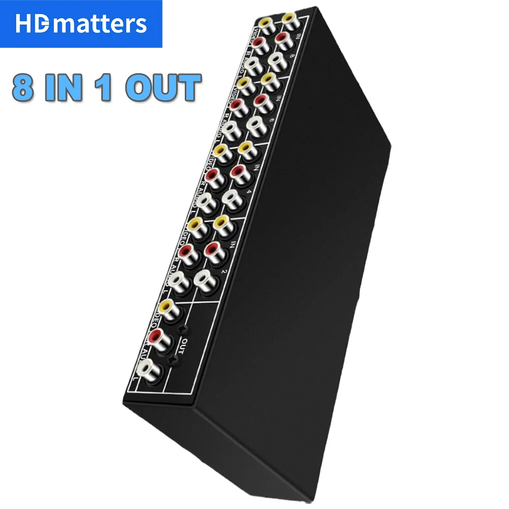 8 Ports Composite 3 RCA Video Audio AV Switcher Box 2/4/8 Way Selector ...