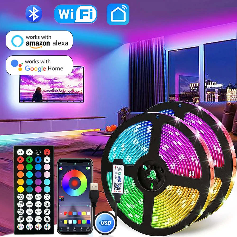 Tira-de-luces-Led-Usb-de-5V-cinta-Led-de-5050-Rgb-Bluetooth-Wifi ...