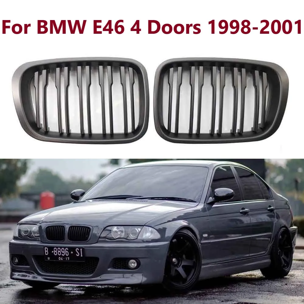 Front-Kidney-Grille-Double-line-Matte-Balck-For-BMW-E46-3-Series-325i ...
