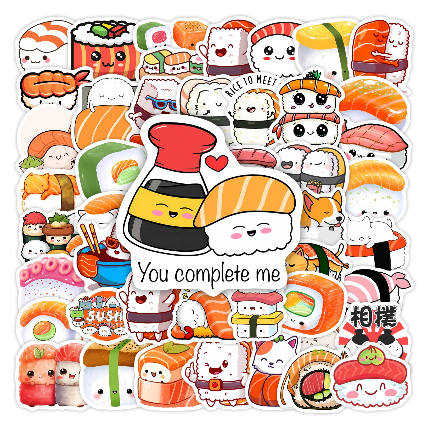 Cute Cartoon Japanese Sushi Stickers Anime Seafood Onigiri DIY Toy Gift ...