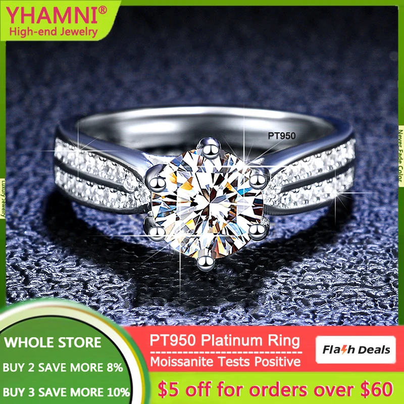 Original PT950 Platinum Ring Sparkling D Color 3 Carat Solitaire Moissanite Lab Diamond Rings ...