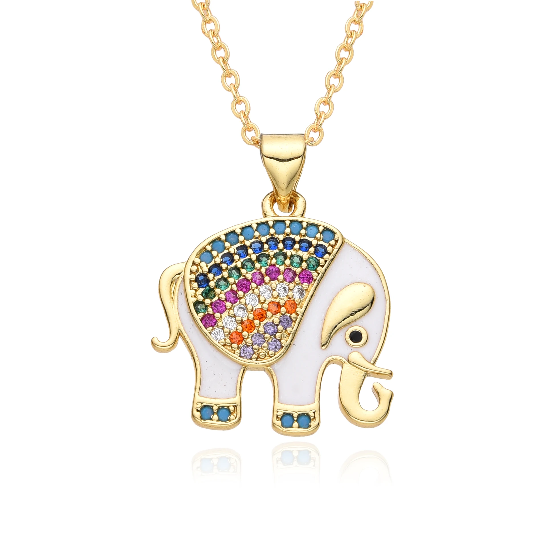 Colorful-Elephant-Charms-Cubic-Zirconia-Gold-Color-Animal-Necklace-for ...