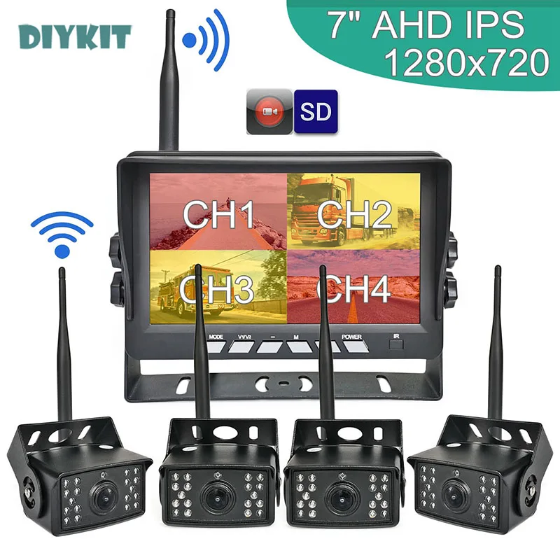 DIYKIT Wireless 7" AHD IPS DVR Monitor 720P High Definition Night ...