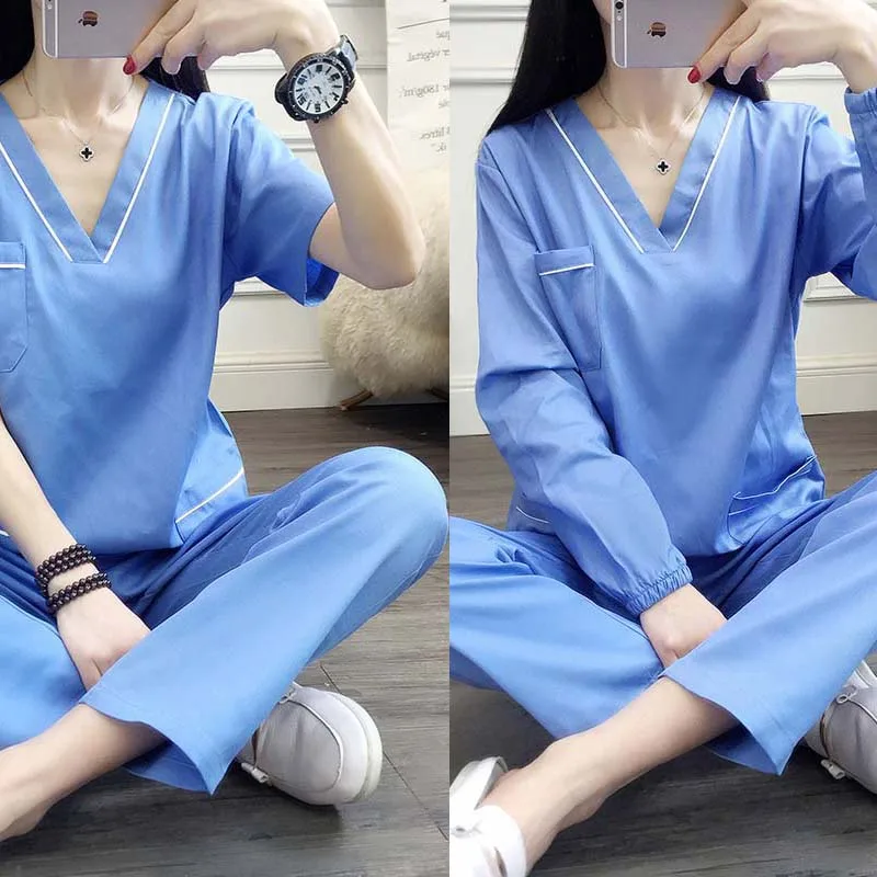 Plug-Size-Scrub-Set-Women-Nursing-Uniforms-Cotton-V-Neck-Scrub-Top ...