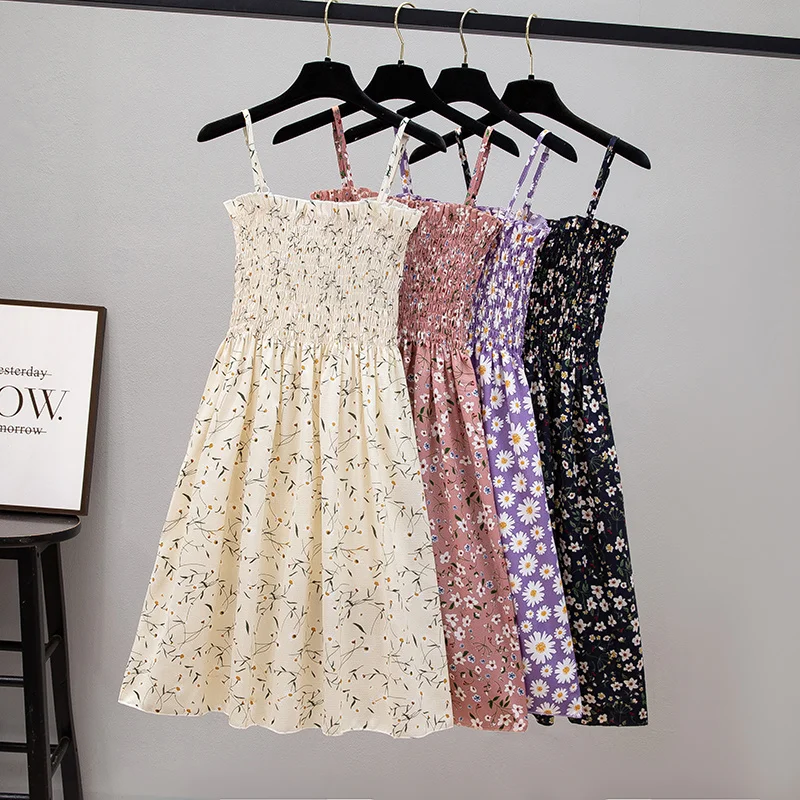Summer Mini Dresses Fashion Female Elastic High Waist Casual Spaghetti ...