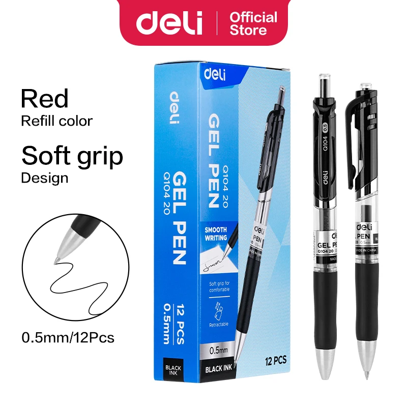 Deli-Retractable-Gel-Pen-0-5-mm-Black-Blue-Color-Ballpoint-Pen-Writing ...
