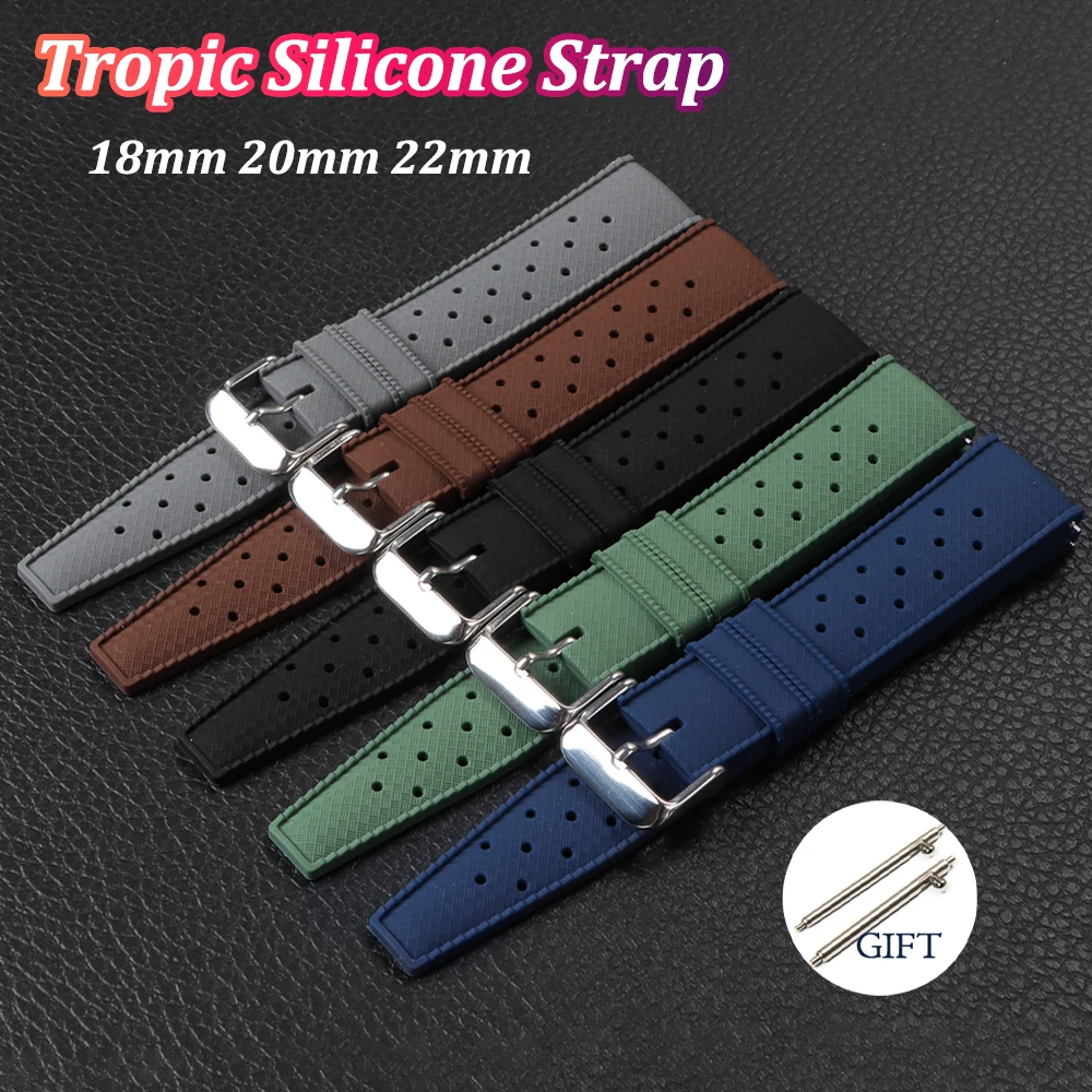Tropic-Silicone-Watch-Strap-20mm-22mm-for-Fossil-for-Seiko-Bands-for ...