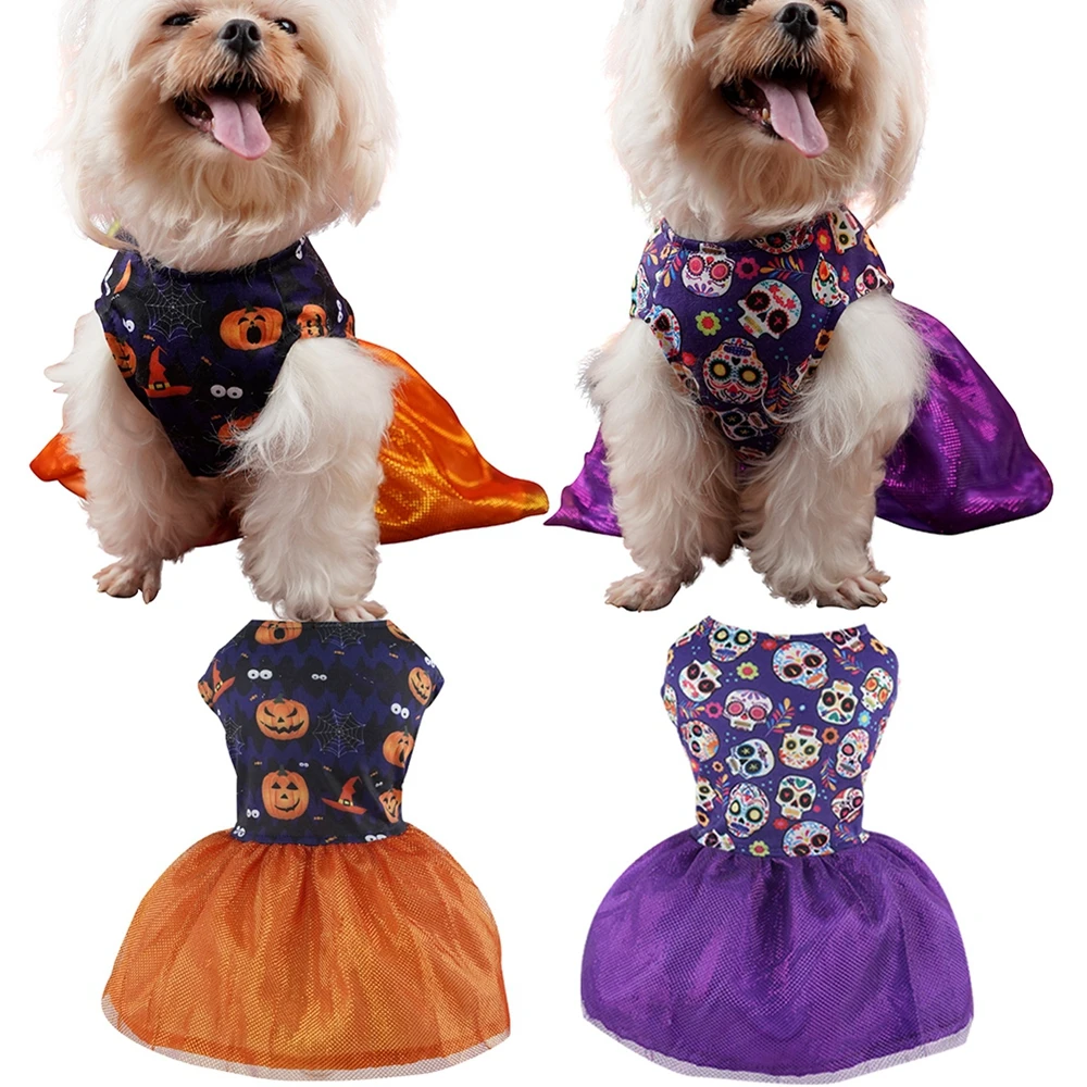 Halloween Pet Dog Skirt Dog Puppy Cosplay Costume Pumpkin Skull Print ...
