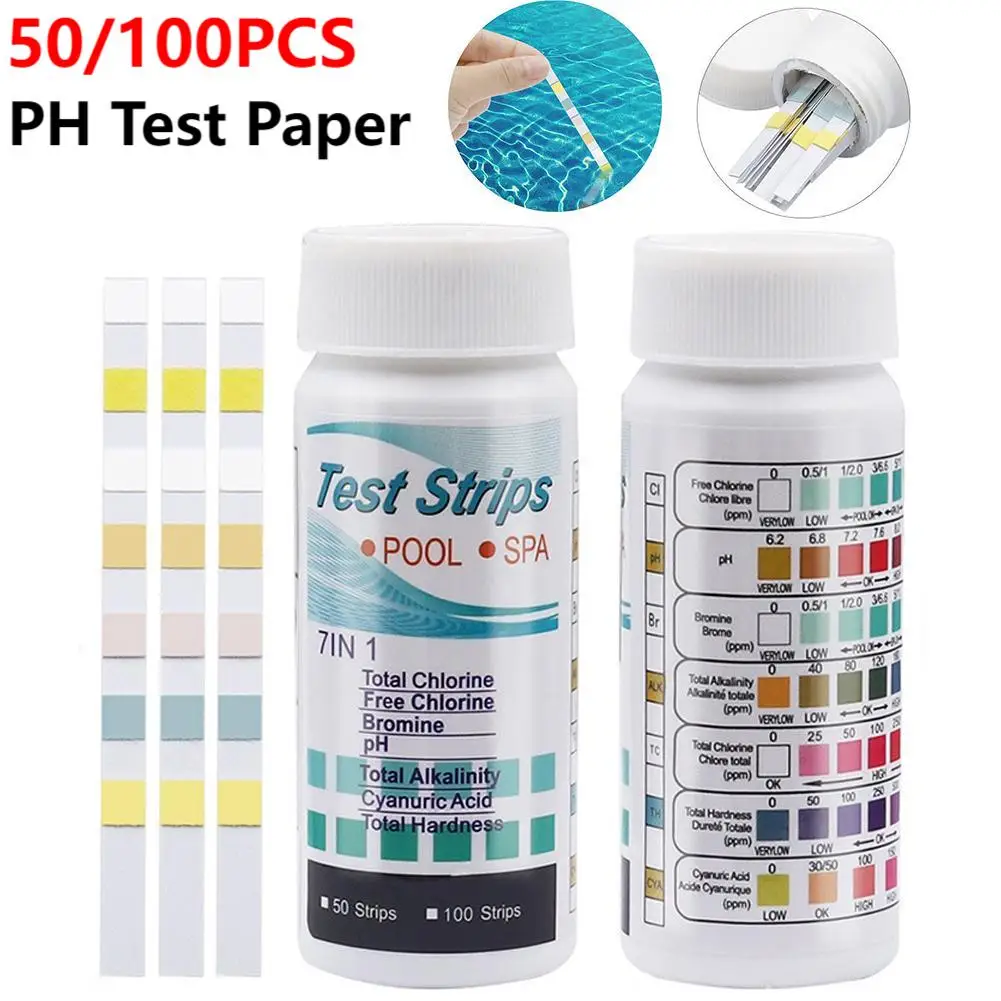 50-100pcs-Water-Test-PH-Strips-Multipurpose-7-in-1-Chlorine-PH ...