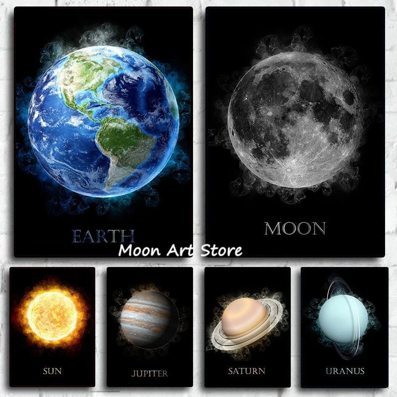 Cosmos-Space-Planet-Poster-Earth-Moon-Sun-Eight-Planets-Canvas-Painting ...