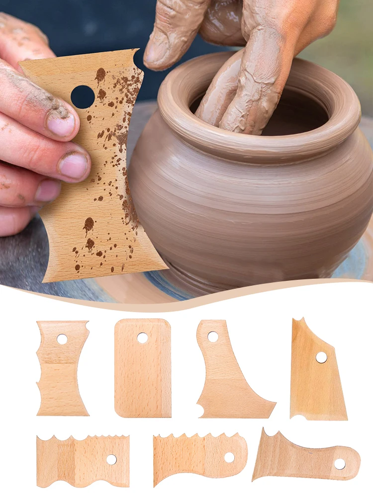 7-PC-Pottery-Trimming-Tools-Wooden-Texture-Profile-Rib-Bundle-Foot ...