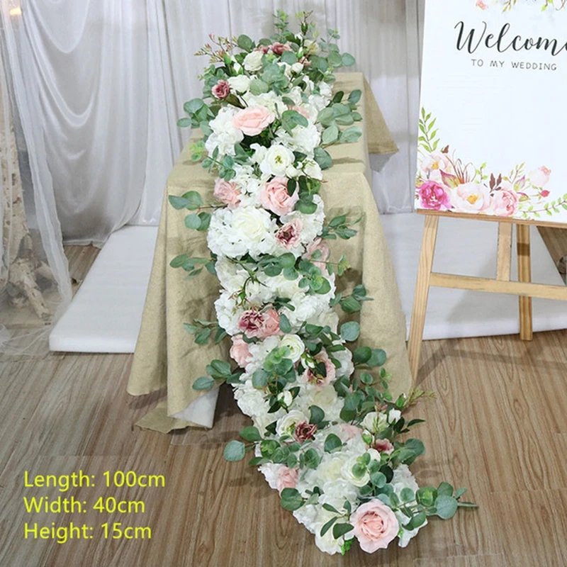 1M Orchid Hydrangea Table Flower Runner Banquet Artificial Flower Row ...