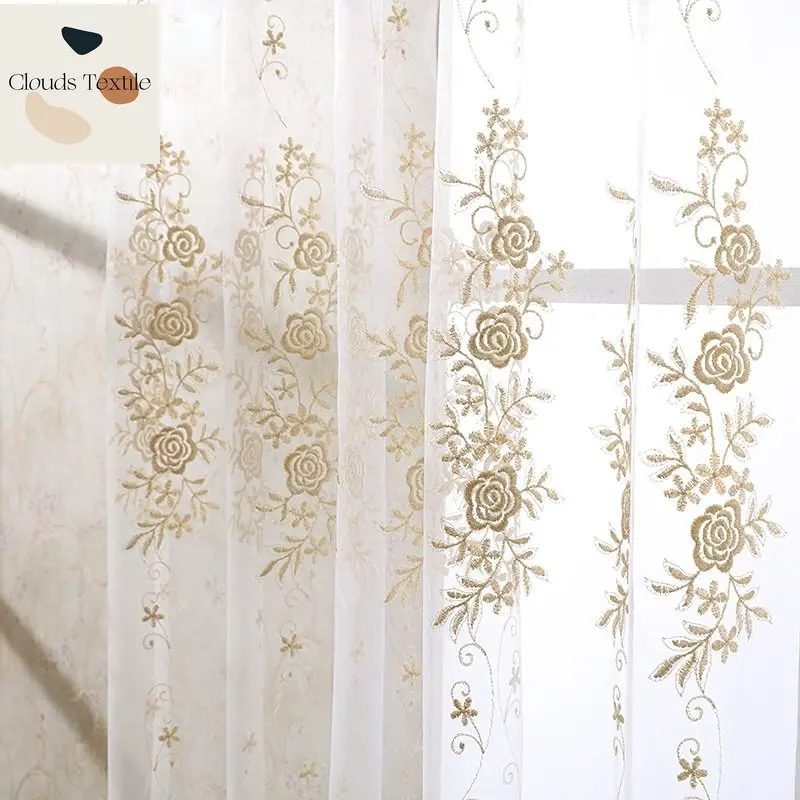 Luxury Modern Rose Curtains For Living Room Floral Design Tulle Window ...