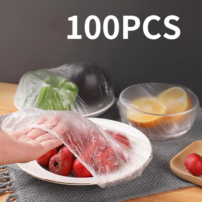 100pcs Disposable Food Cover Plastic Wrap Household Essentials Kitchen ...