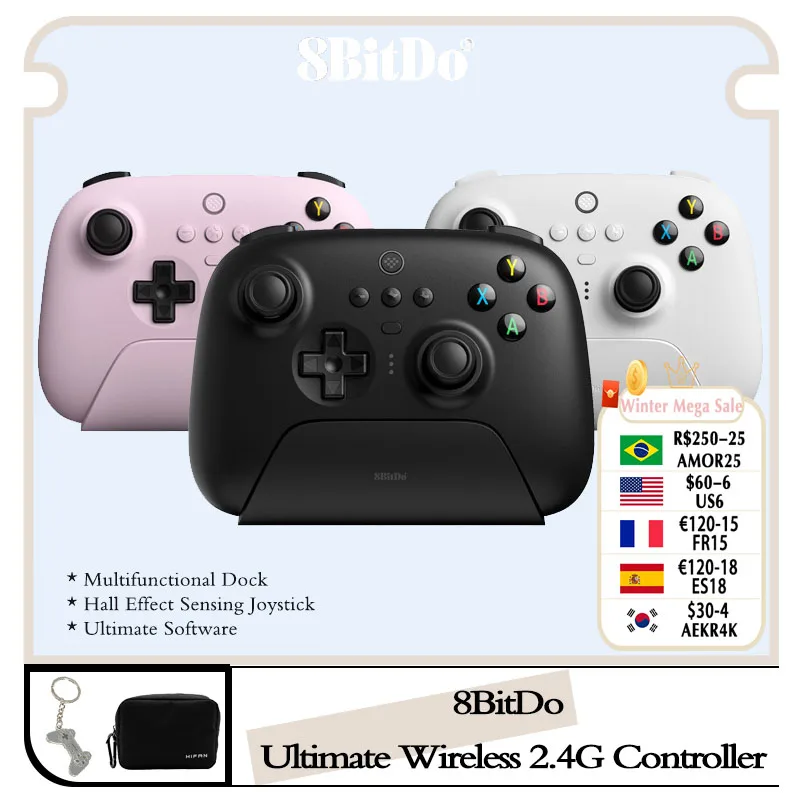 8BitDo Ultimate 무선 2.4G 게임 컨트롤러, 충전 도크 포함, 2.4g 어댑터, PC, Windows 10, 11 Steam, 안드로이드, 라즈베리 파이 ...