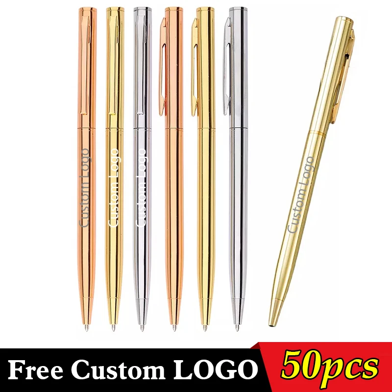 50-Pcs-Metal-Ballpoint-Pen-Rose-Gold-Pen-Custom-Logo-Stationery ...