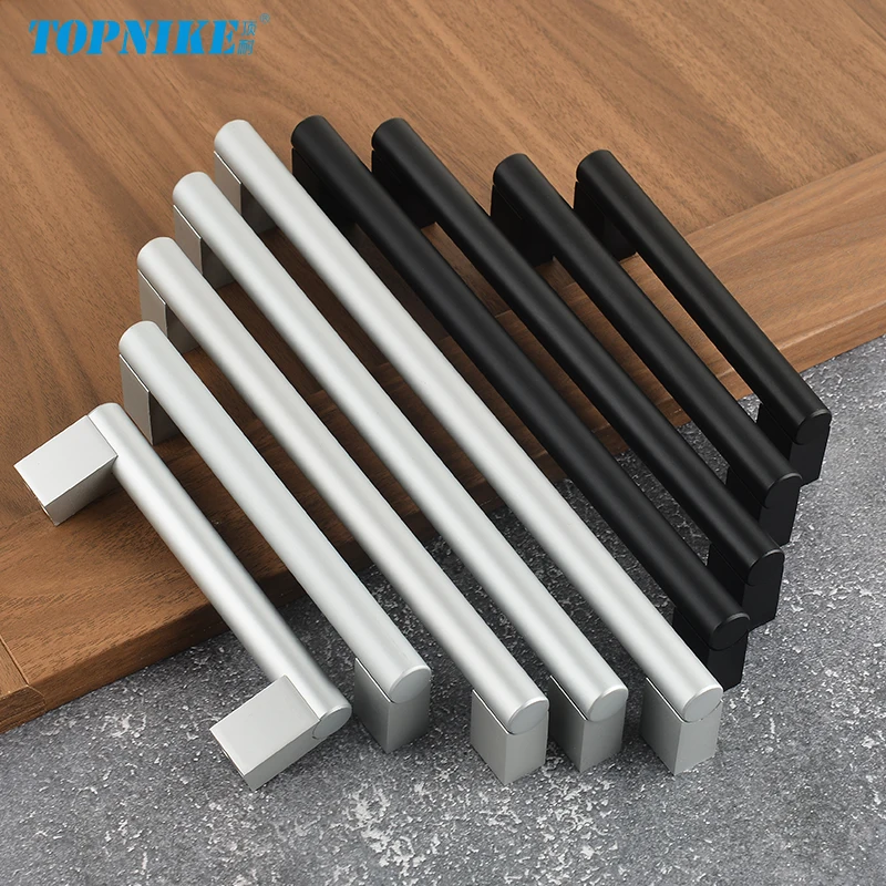 Black Round Rod Kitchen Cabinet Handles Silver Closet Door Pulls Long ...