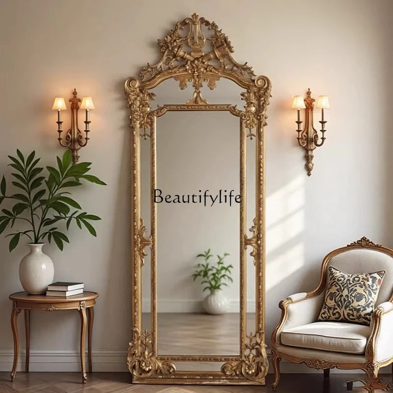 *French retro full-length mirror wall-mounted European carved full ...