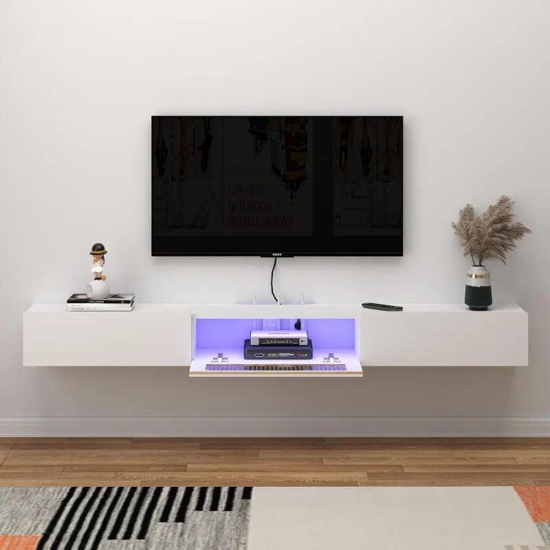 Floating-TV-Stand-with-LED-Lights-71-Wall-Mounted-TV-Cabinet-with-Glass ...