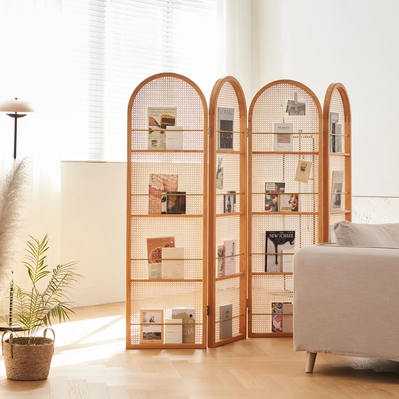 Japanese rattan screen partition living room solid wood folding movable ...