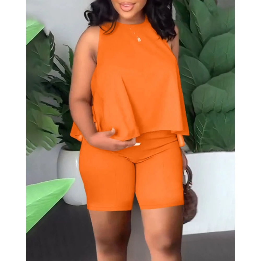 New-in-Fashion-Women-O-Neck-Sleeveless-Top-Shorts-Suit-Sets-Summer ...