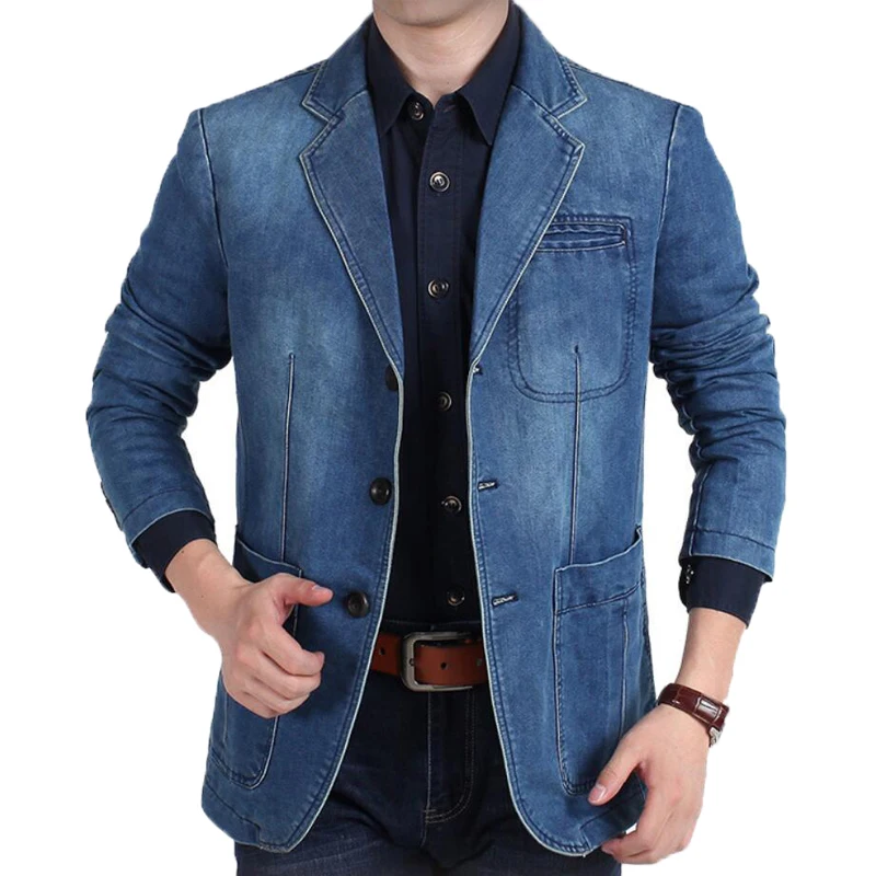 Moda masculina blazer tendência jeans ternos casual terno jean jaqueta ...