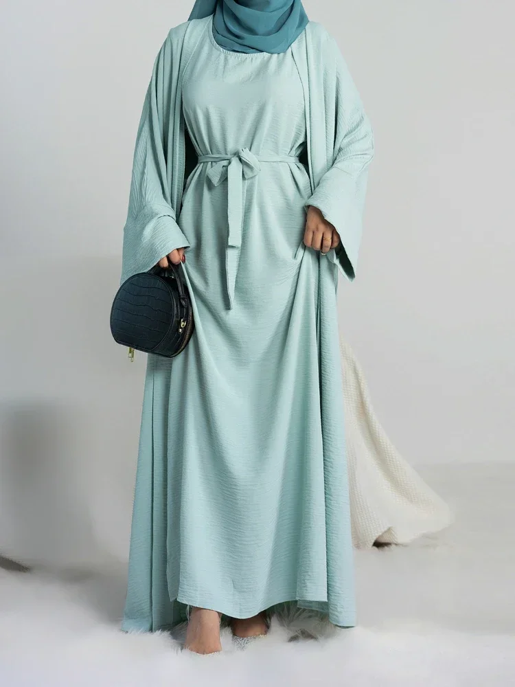 Matching-Open-Abaya-Crepe-Muslim-Robe-Women-Dubai-Turkey-Sleeveless ...