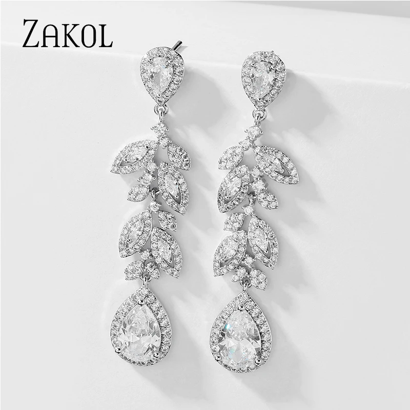 Zakol Brand Poland Fashion Marquise Aaa Cubic Zirconia Dangle Bridal Earrings For Elegant Women ...