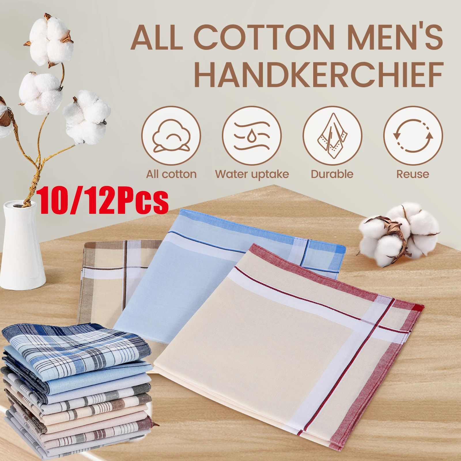 10-12Pcs-100-Cotton-Handkerchief-Towels-Multicolor-Square-Plaid-Stripe ...