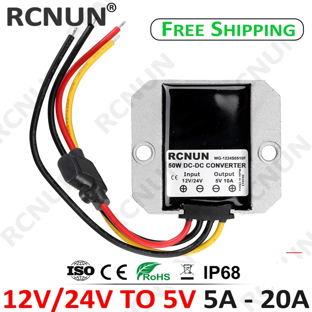 RCNUN LED Power Supply 12V 24V to 5V 5A 10A 15A 20A DC DC Buck ...