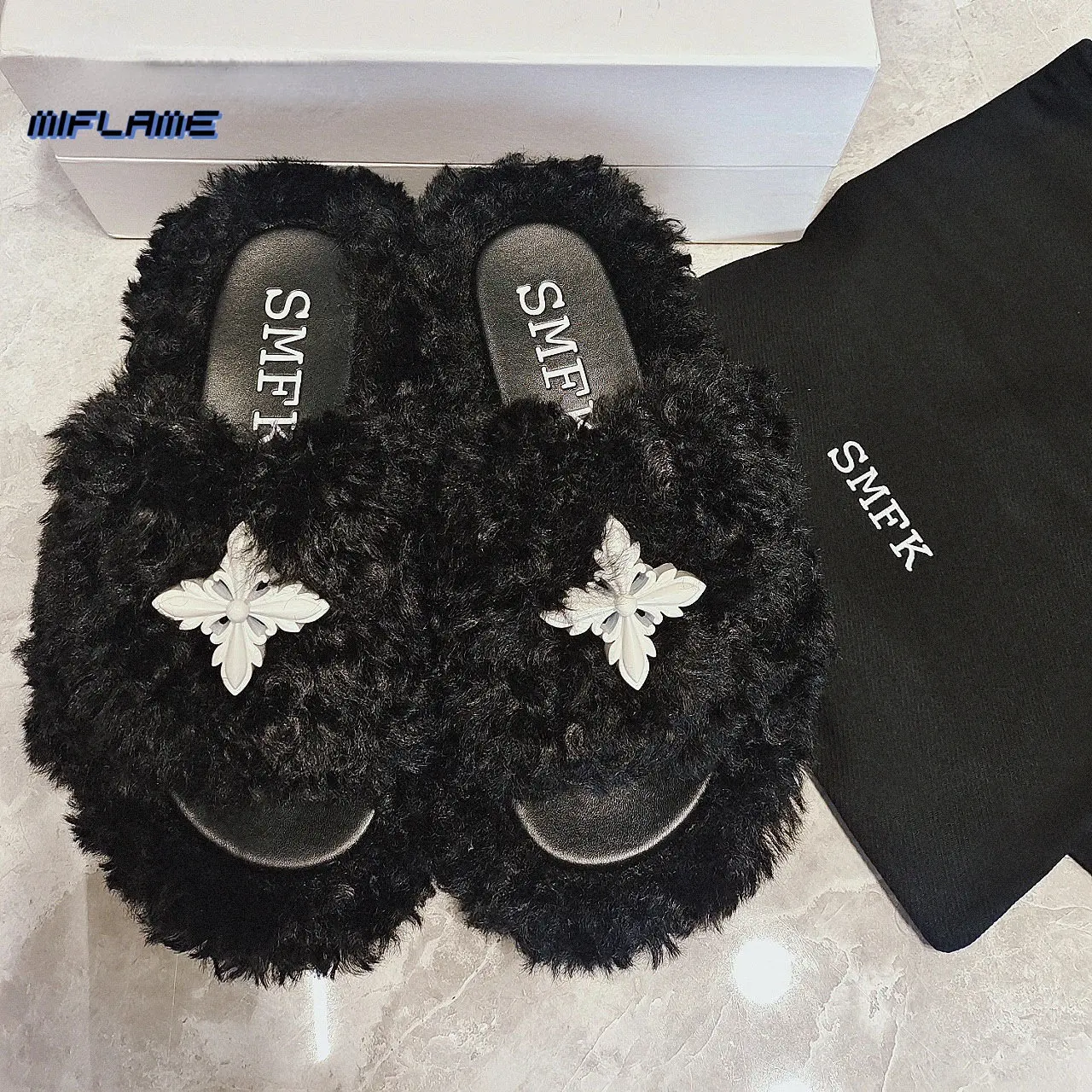 SMFK-Plush-Cross-Slippers-Women-s-Wool-Comfortable-Flat-Bottom-Home-One ...